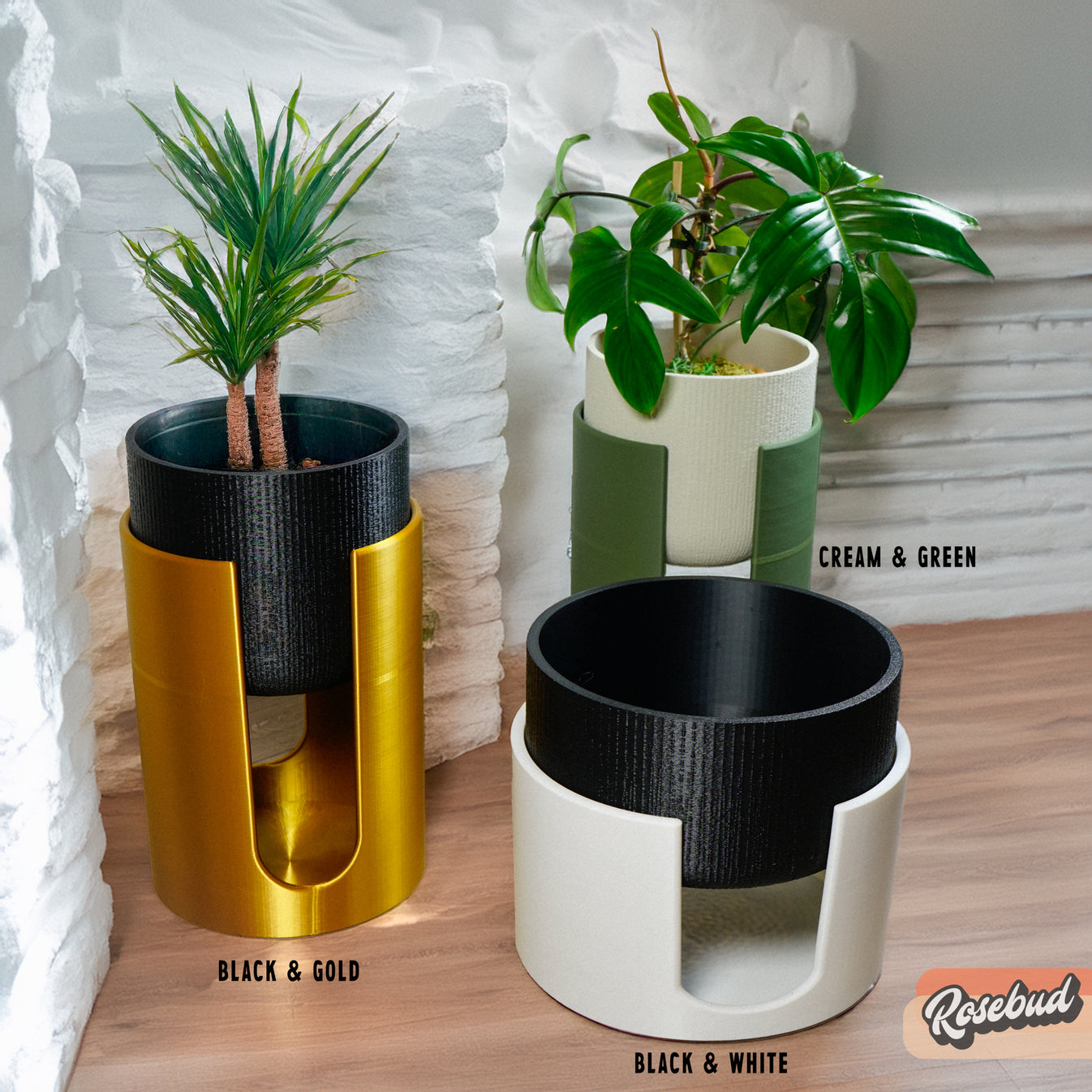 Modern Elevated Planter and Plant Stand Set - 2-Piece Plant Pot with D ...