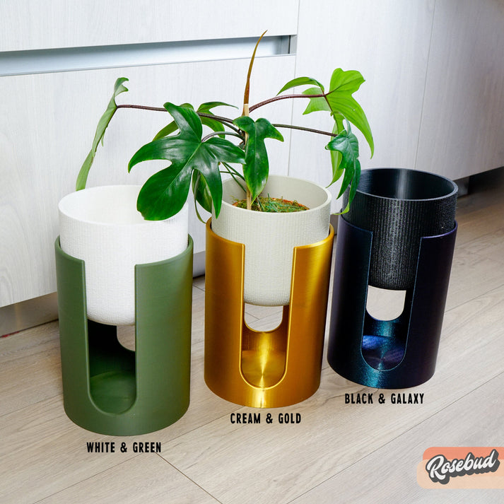 Modern Elevated Planter and Plant Stand Set - 2-Piece Plant Pot with D ...