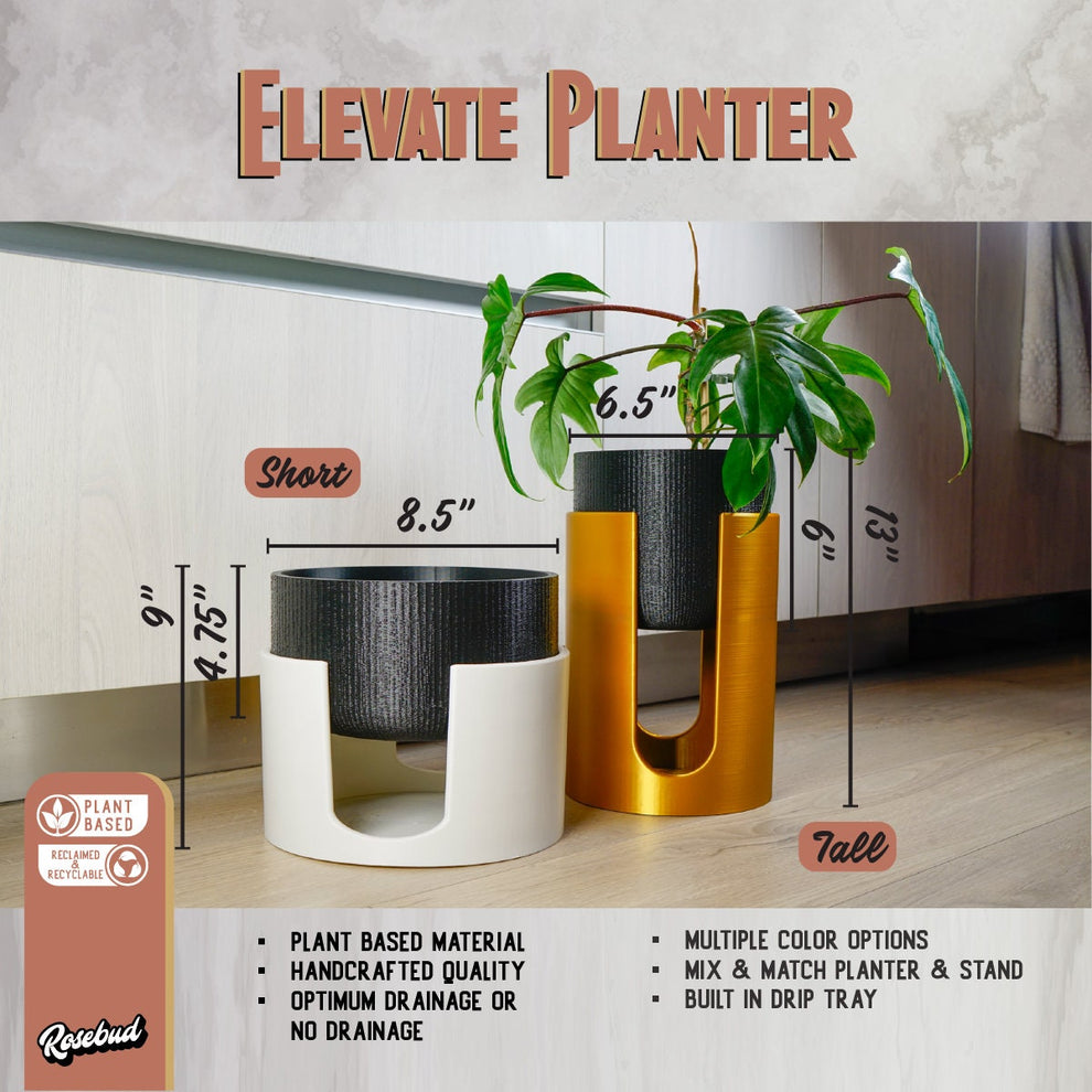 Modern Elevated Planter and Plant Stand Set - 2-Piece Plant Pot with D ...