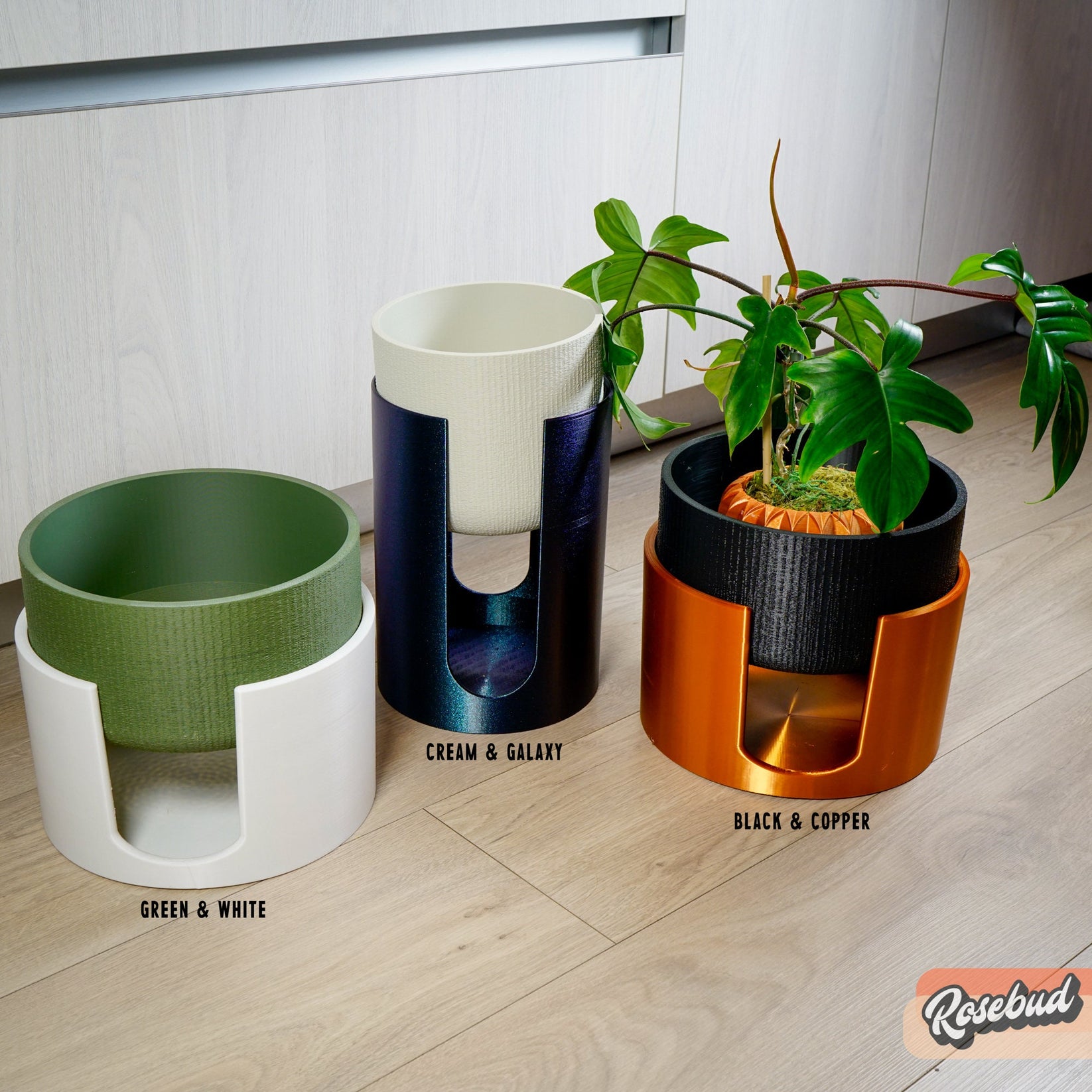 Modern Elevated Planter and Plant Stand Set - 2-Piece Plant Pot with D ...