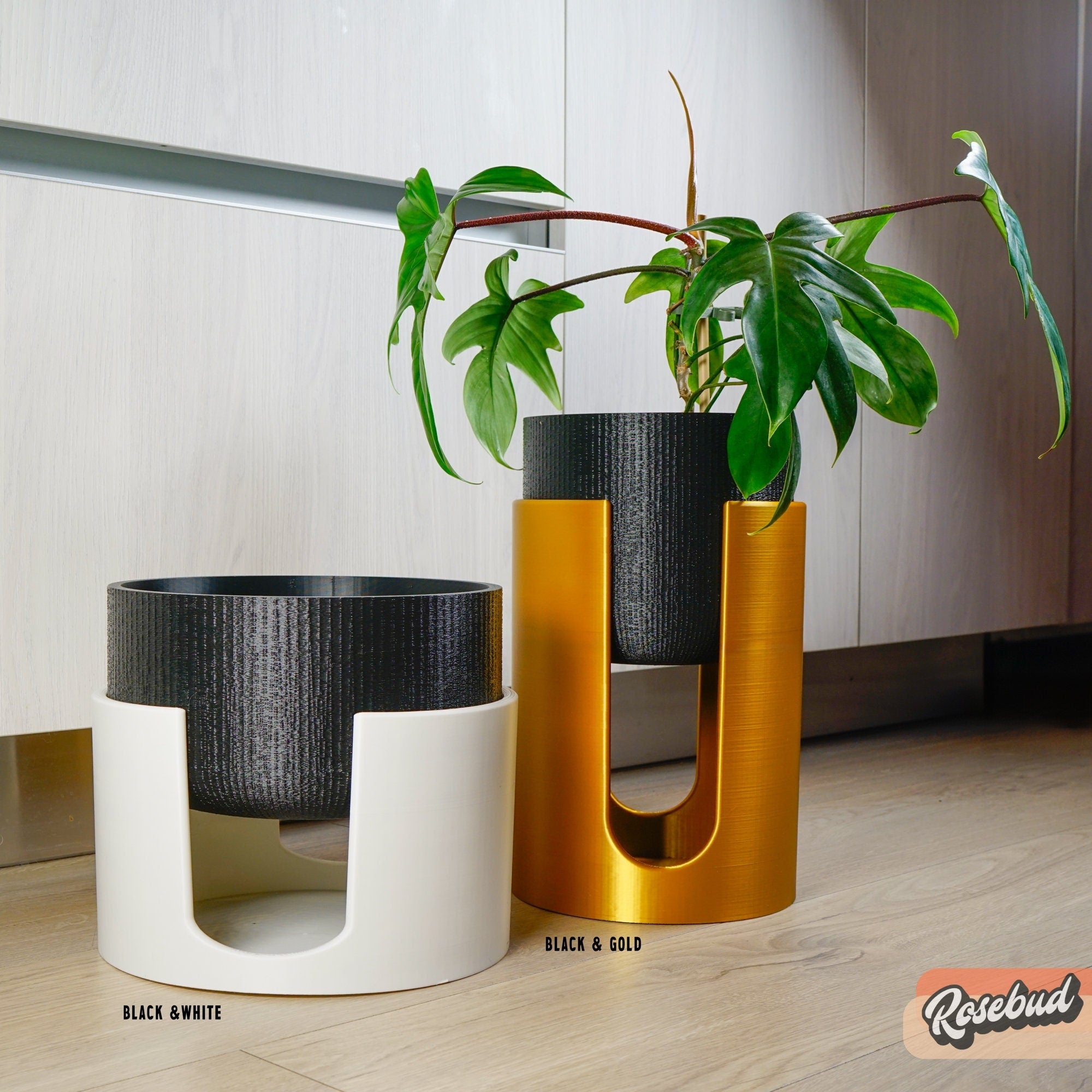 Modern Elevated Planter and Plant Stand Set - 2-Piece Plant Pot with ...
